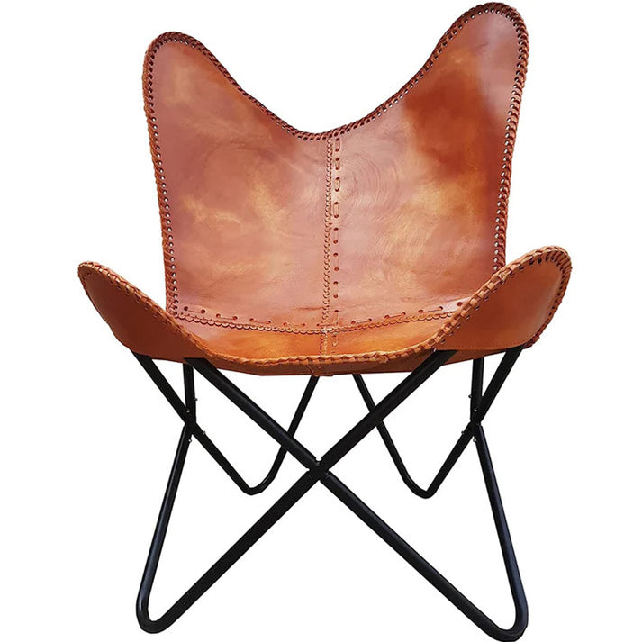 Classy Handmade Leather Living Room Chairs-Butterfly Chair Tan Side Ha ...
