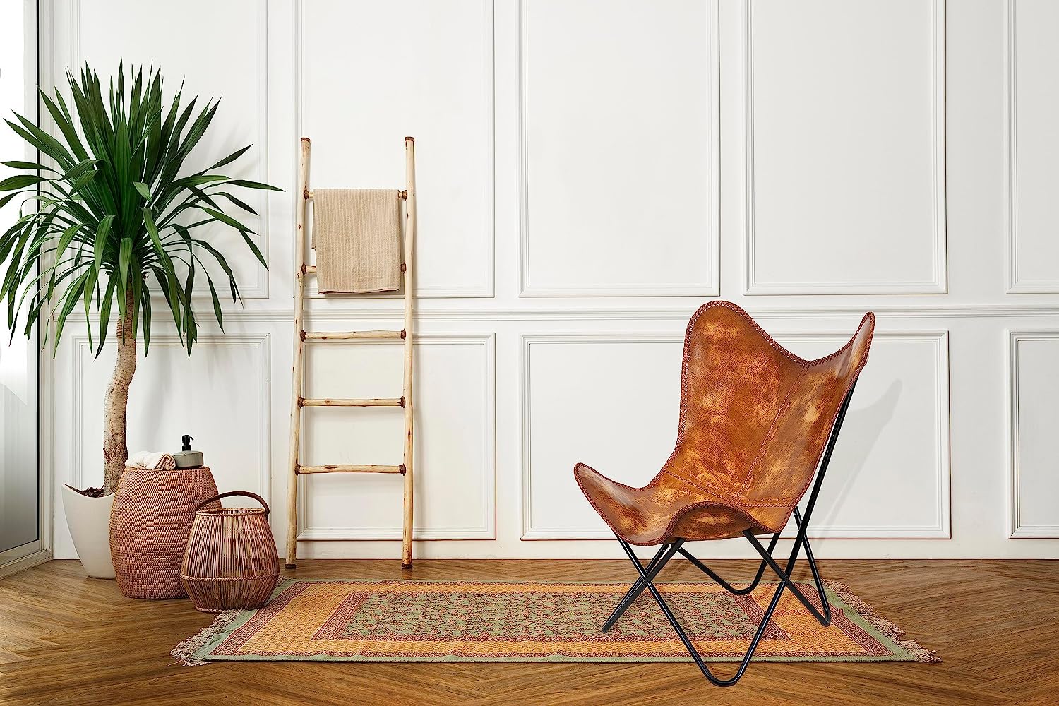 Classy Handmade Leather Living Room Chairs-Butterfly Chair Tan Side Ha ...